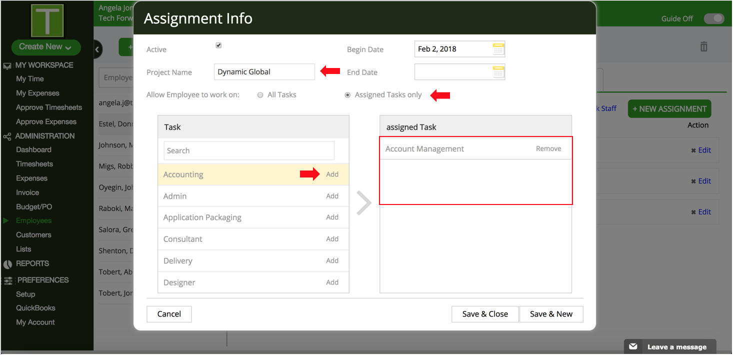 How do I assign a project to an employee? – TimeRewards Help Desk