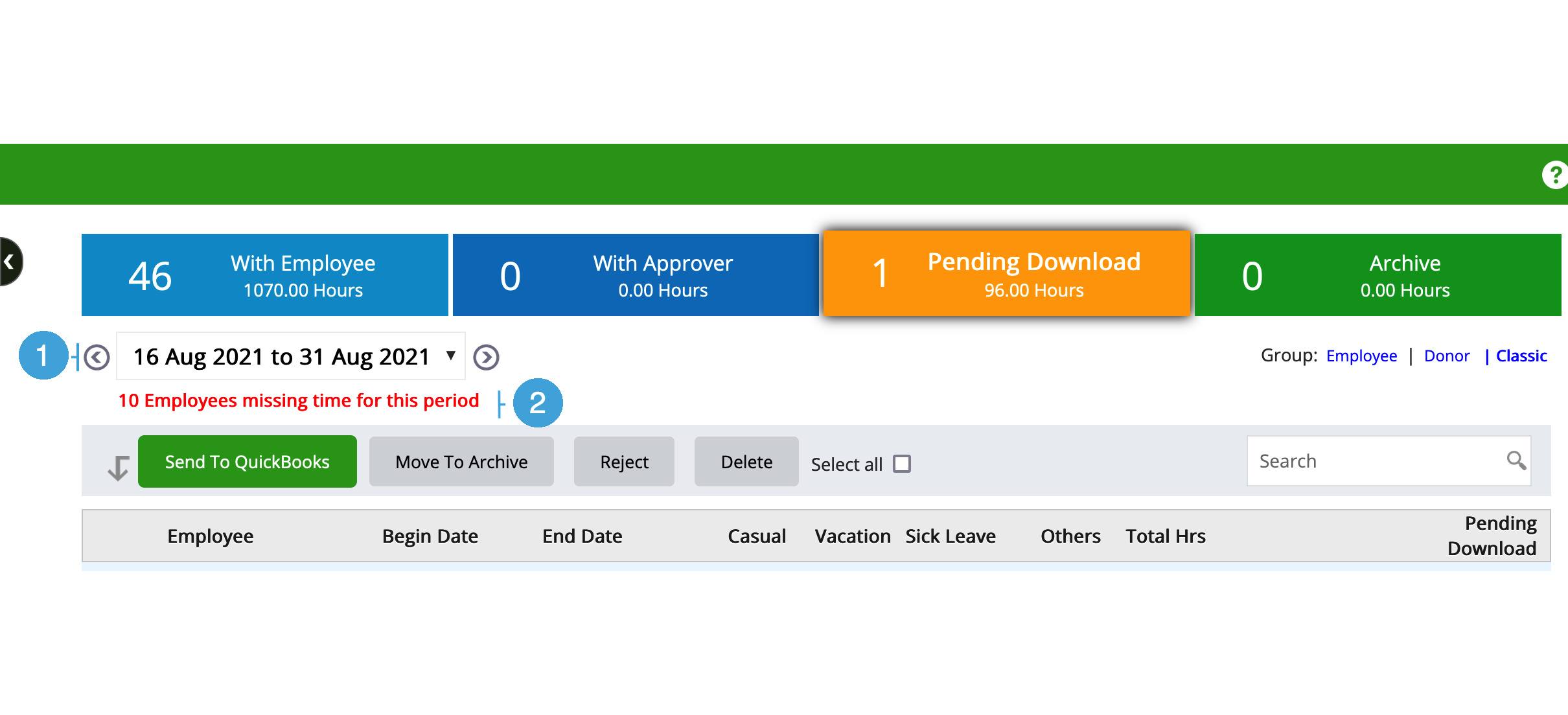 Missing timesheet message – TimeRewards Help Desk